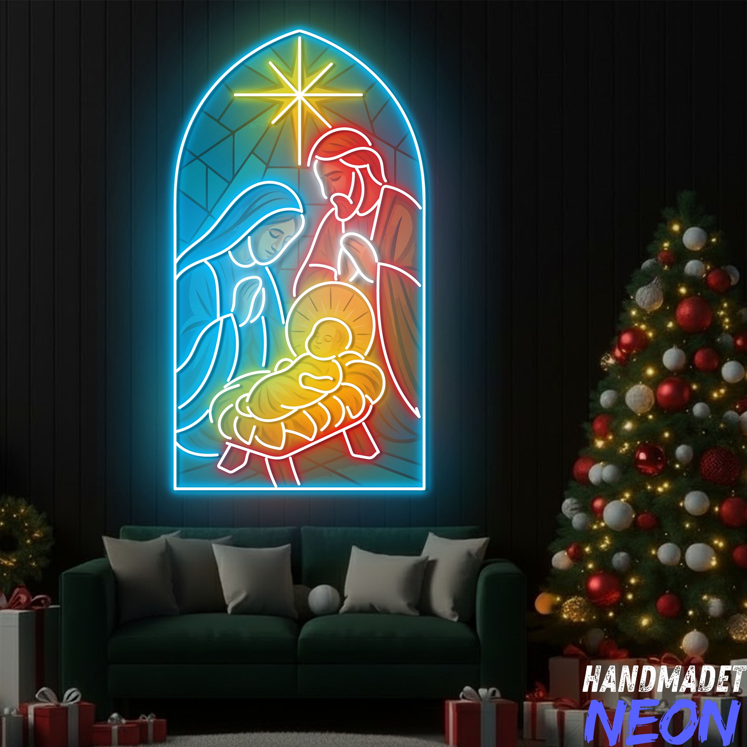 Handmadetneonsign Nativity Scene Neon Sign, Religious Wall Decor ...
