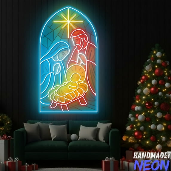 Handmadetneonsign Nativity Scene Neon Sign, Religious Wall Decor ...