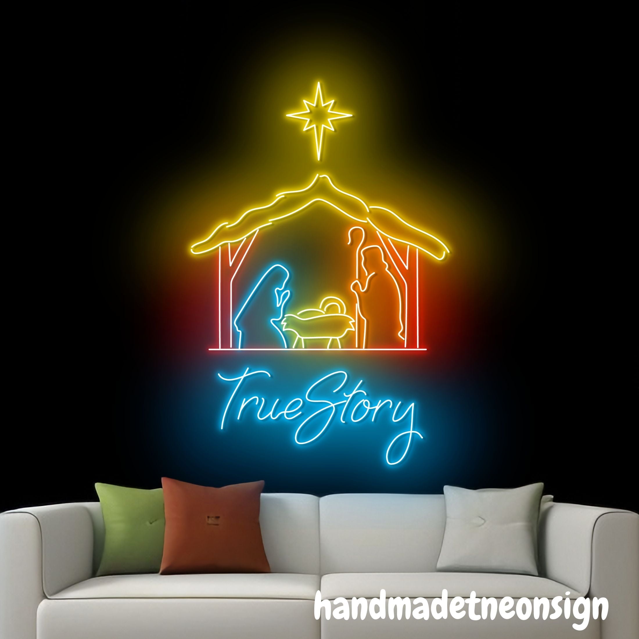 Handmadetneonsign Nativity True Story Neon Sign, Nativity Of Jesus Led ...