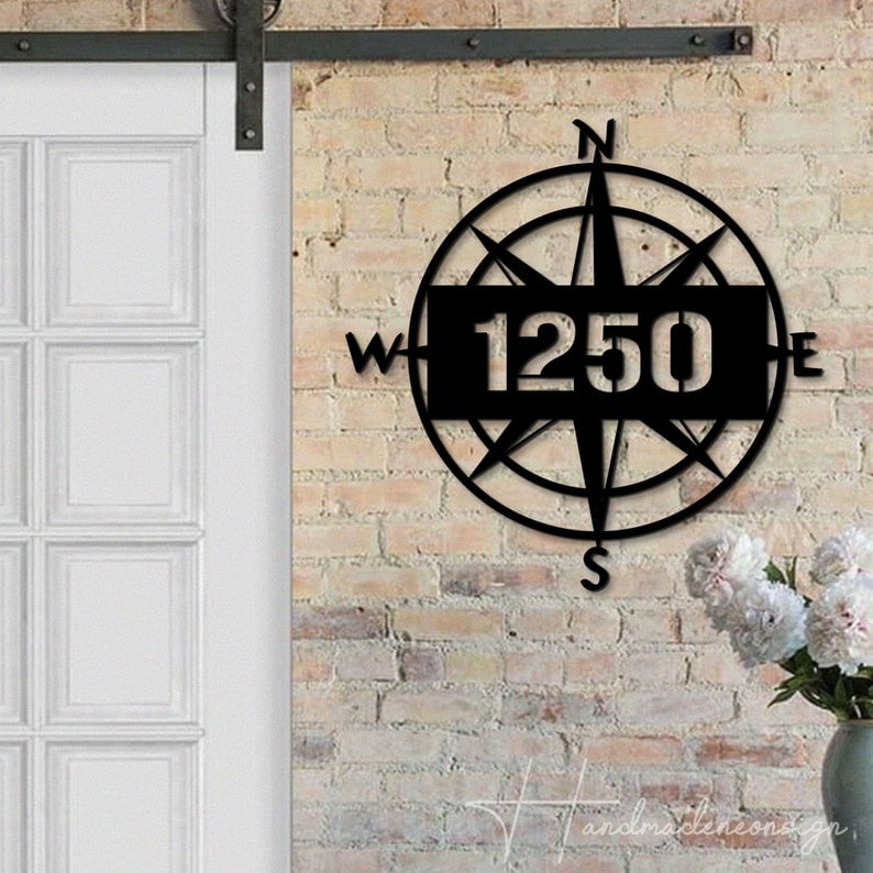 Handmadetneonsign Nautical Compass House Number Metal Wall Art LED ...