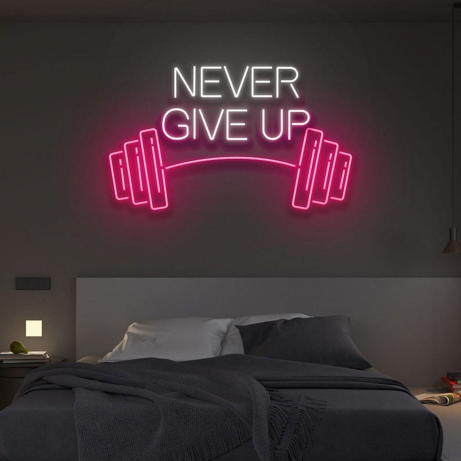 Handmadetneonsign Never give up neon sign, dumbbell led sign, Home ...