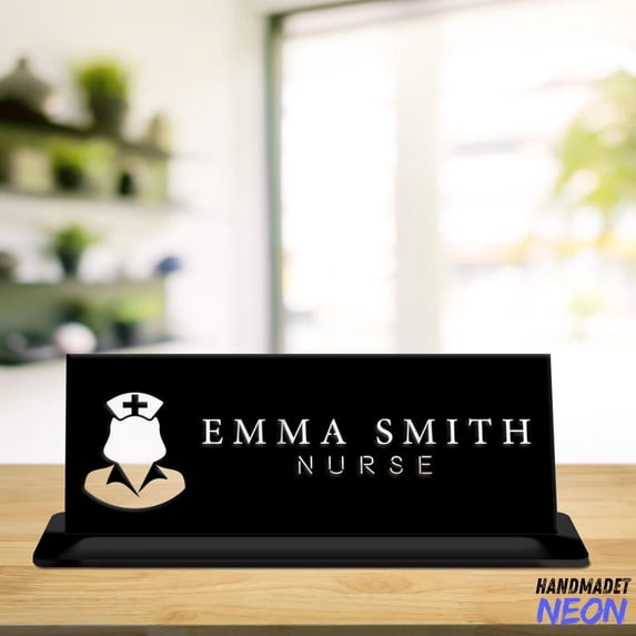 Handmadetneonsign Nurse Metal Name Plate, Nurse Engraved Desk Sign ...