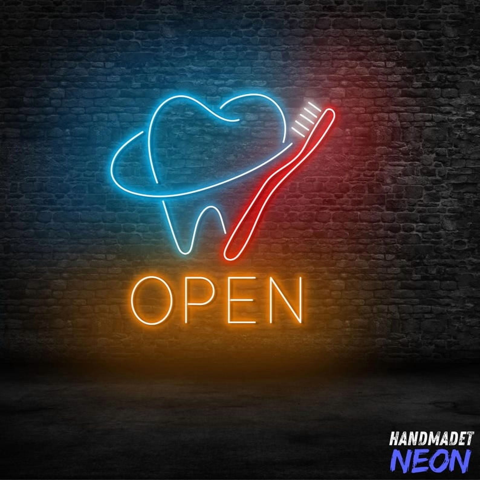 Handmadetneonsign OPEN Dentist Neon Sign, Tooth & Toothbrush LED Wall ...