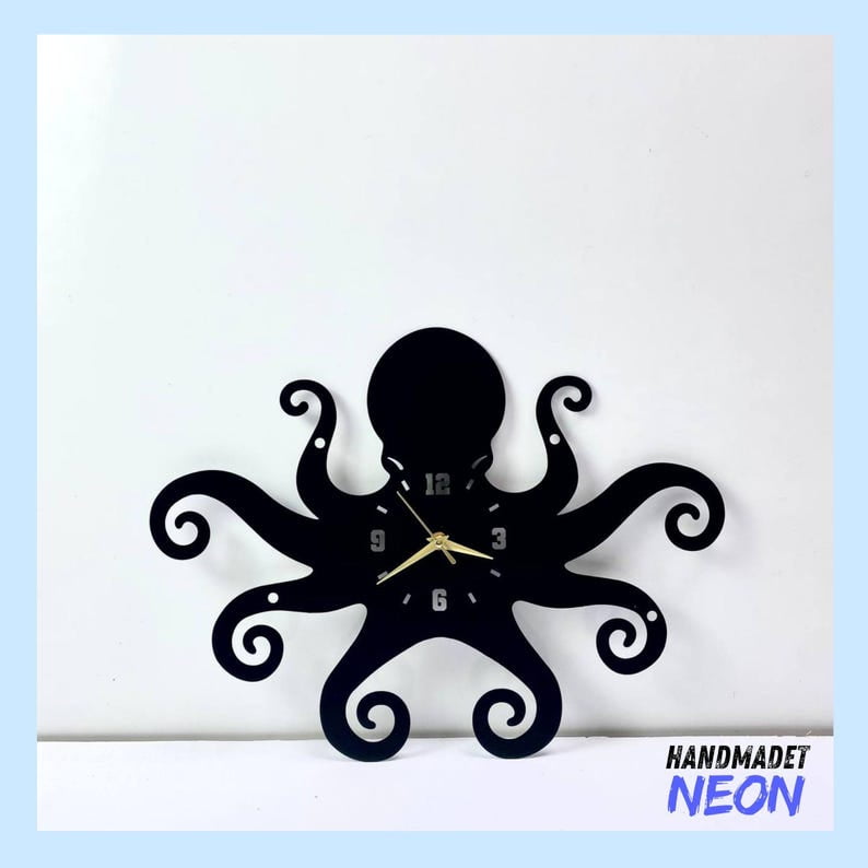 Handmadetneonsign Octopus Wall Clock Unique, Octopus Oversize Wall ...