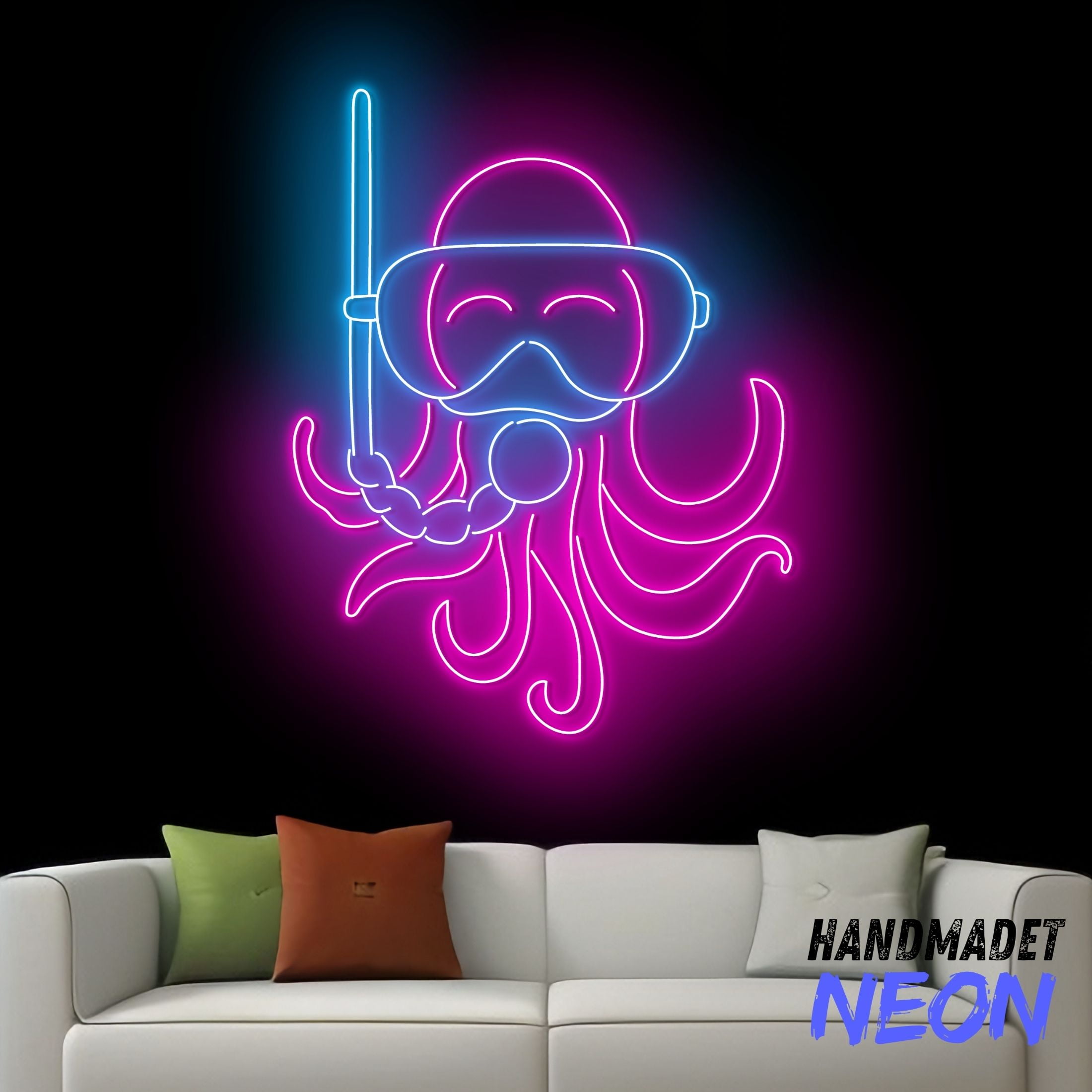 Handmadetneonsign Octopus with Scuba Neon Sign, Octopus Snorkeling Wall ...