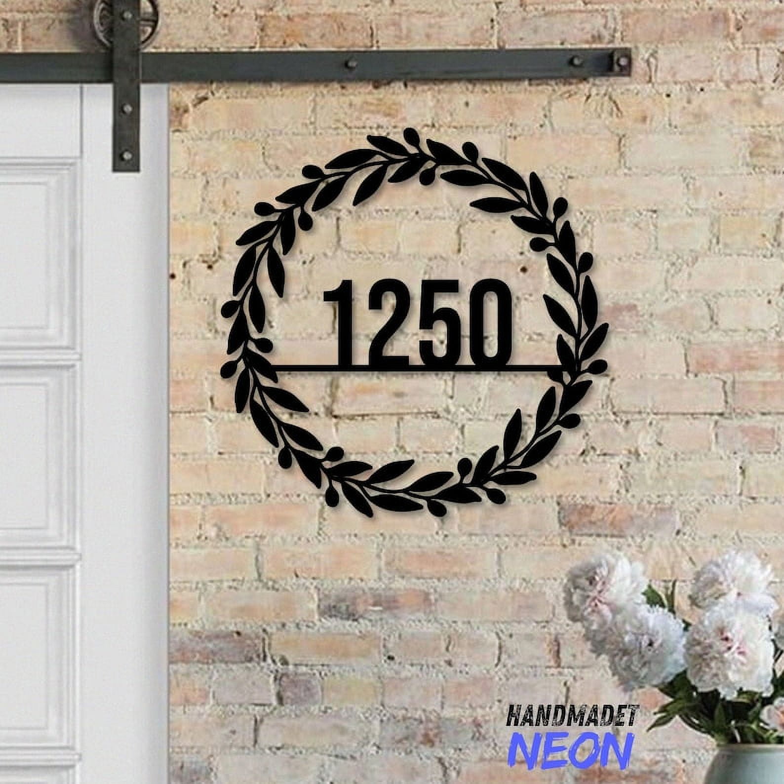 Handmadetneonsign Olive Wreath House Number, Olive Branch Wreath Home ...