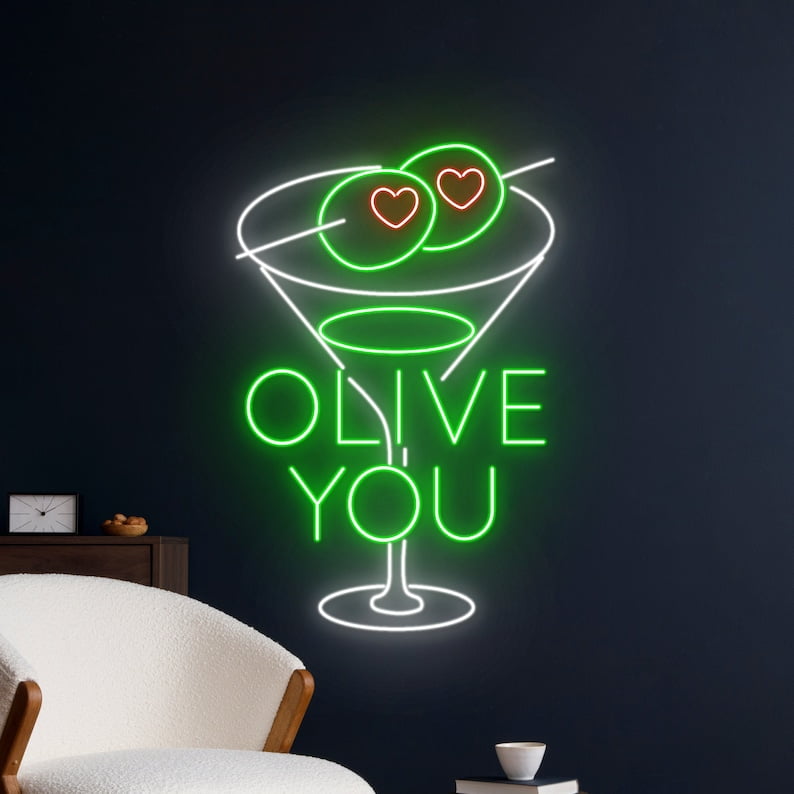 Handmadetneonsign Olive You Martini Led Sign, Martini Neon Light ...