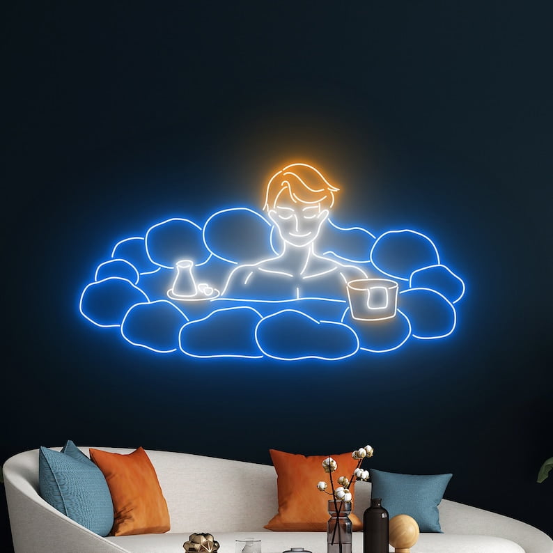 Handmadetneonsign Onsen Hot Spring Neon Sign, Hot Spring Bath Wall Art ...