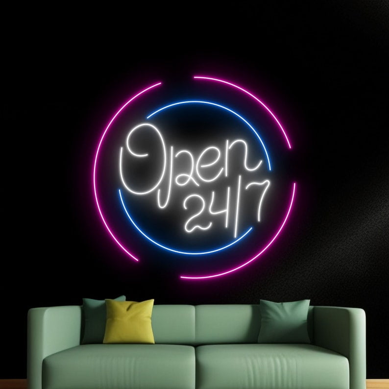 Handmadetneonsign Open 24/7 Neon Sign, Open Bar Pub Led Wall Art Decor ...