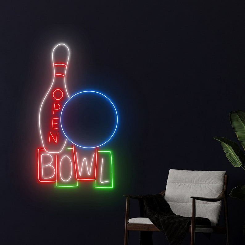 Handmadetneonsign Open Bowl Neon Sign, Bowling Welcome Open Neon Art ...