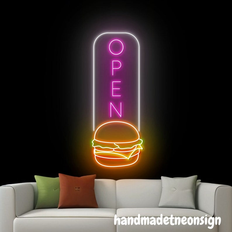 Handmadetneonsign Open Burger Neon Sign, Burger Open Led Sign, Burger ...