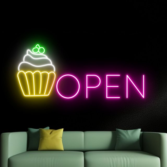 Handmadetneonsign Open Cupcake Neon Sign, Cupcake Wall Art Decor ...