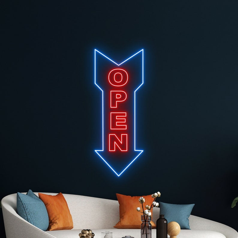 Handmadetneonsign Open Direction Arrow Neon Sign, Open Arrow Wall Art ...
