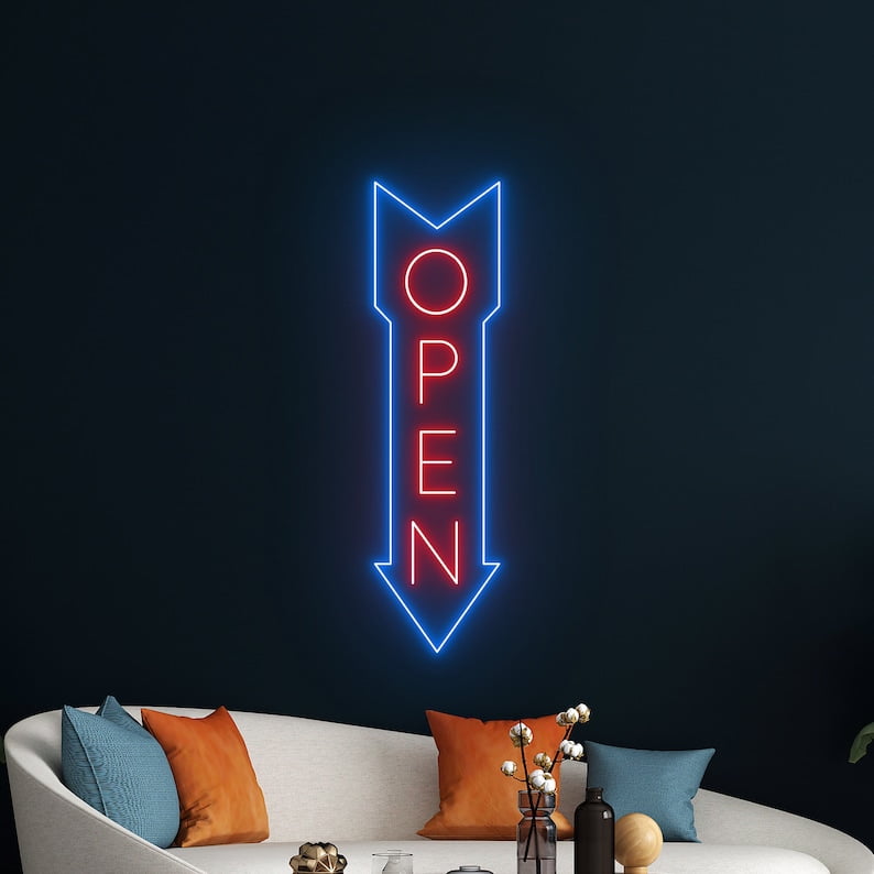 Handmadetneonsign Open Direction Arrow Wall Art, Open Arrow Wall Decor ...