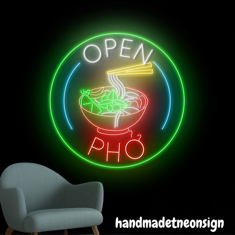 Handmadetneonsign Open Pho Neon Sign, Pho Led Light, Vietnamese Food ...