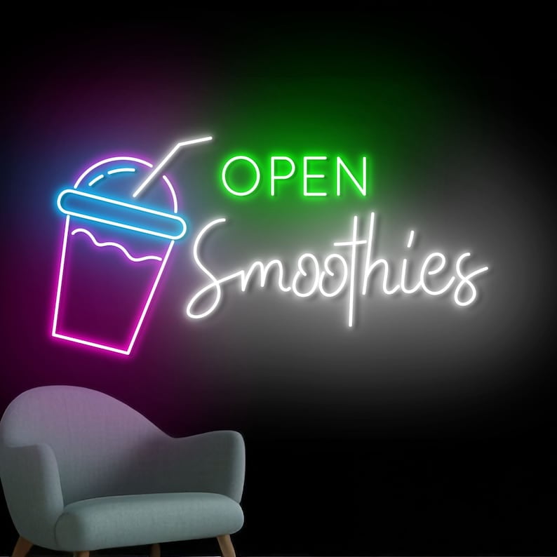 Handmadetneonsign Open Smoothies Neon Sign, Fruit Food Wall Art Decor ...