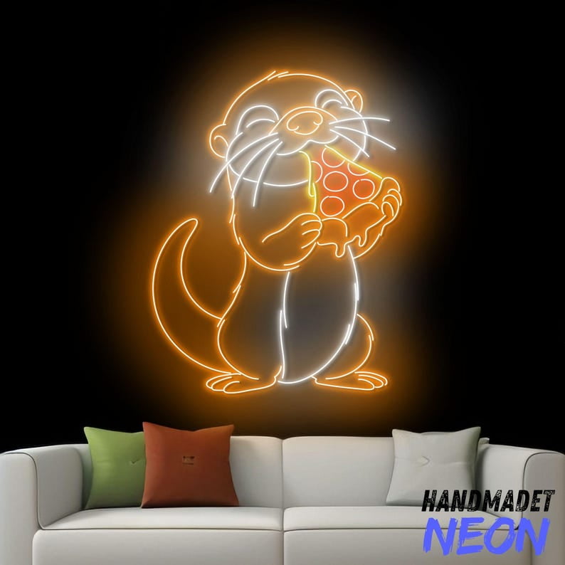Handmadetneonsign Otter Eating Pizza Neon Sign, Pizza Otter Led Sign ...