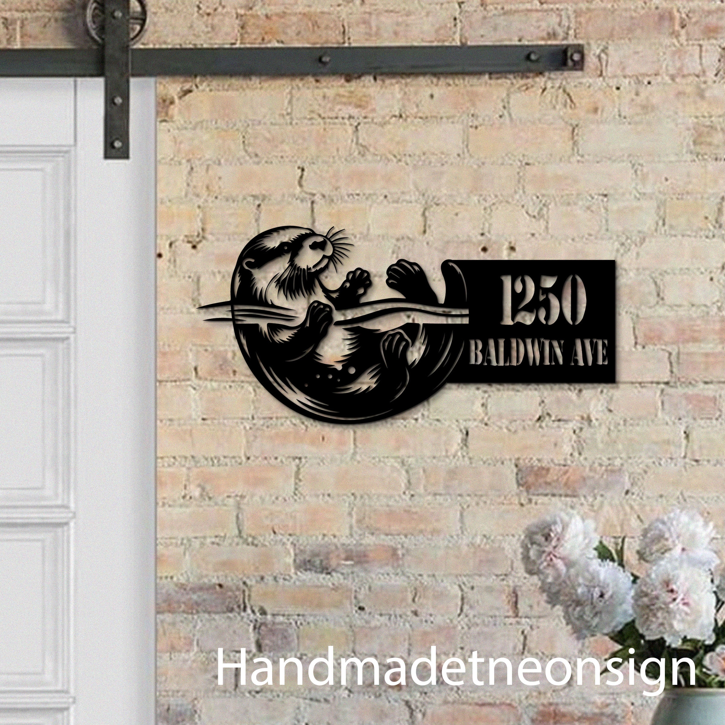 Handmadetneonsign Otter House Number, Animal Cute Otter Home Address ...