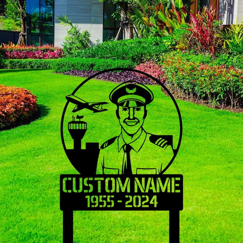 Handmadetneonsign Outdoor Memorial Pilot Name Metal Sign With Stakes ...