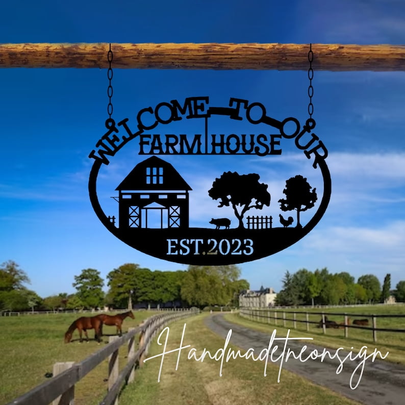 Handmadetneonsign Outdoor Welcome to Our Farm Metal Sign Hanging ...