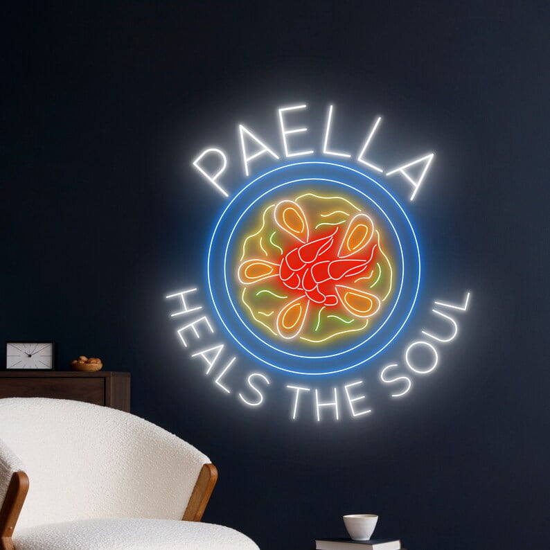 Handmadetneonsign Paella Heals The Soul Neon Sign, Paella Wall Art ...