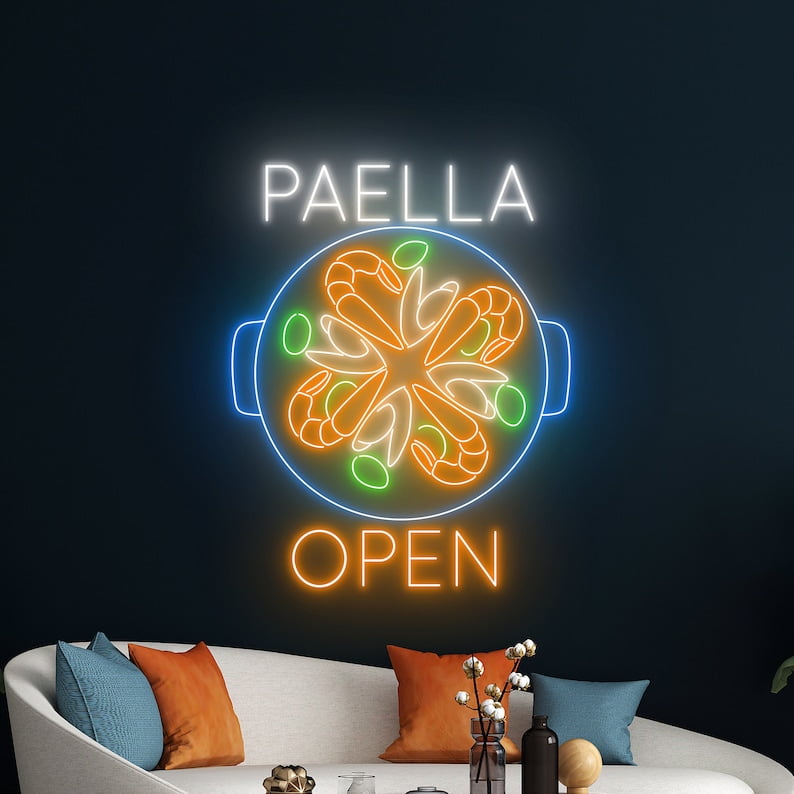 Handmadetneonsign Paella Open Neon Sign, Paella Spain Wall Art Decor ...