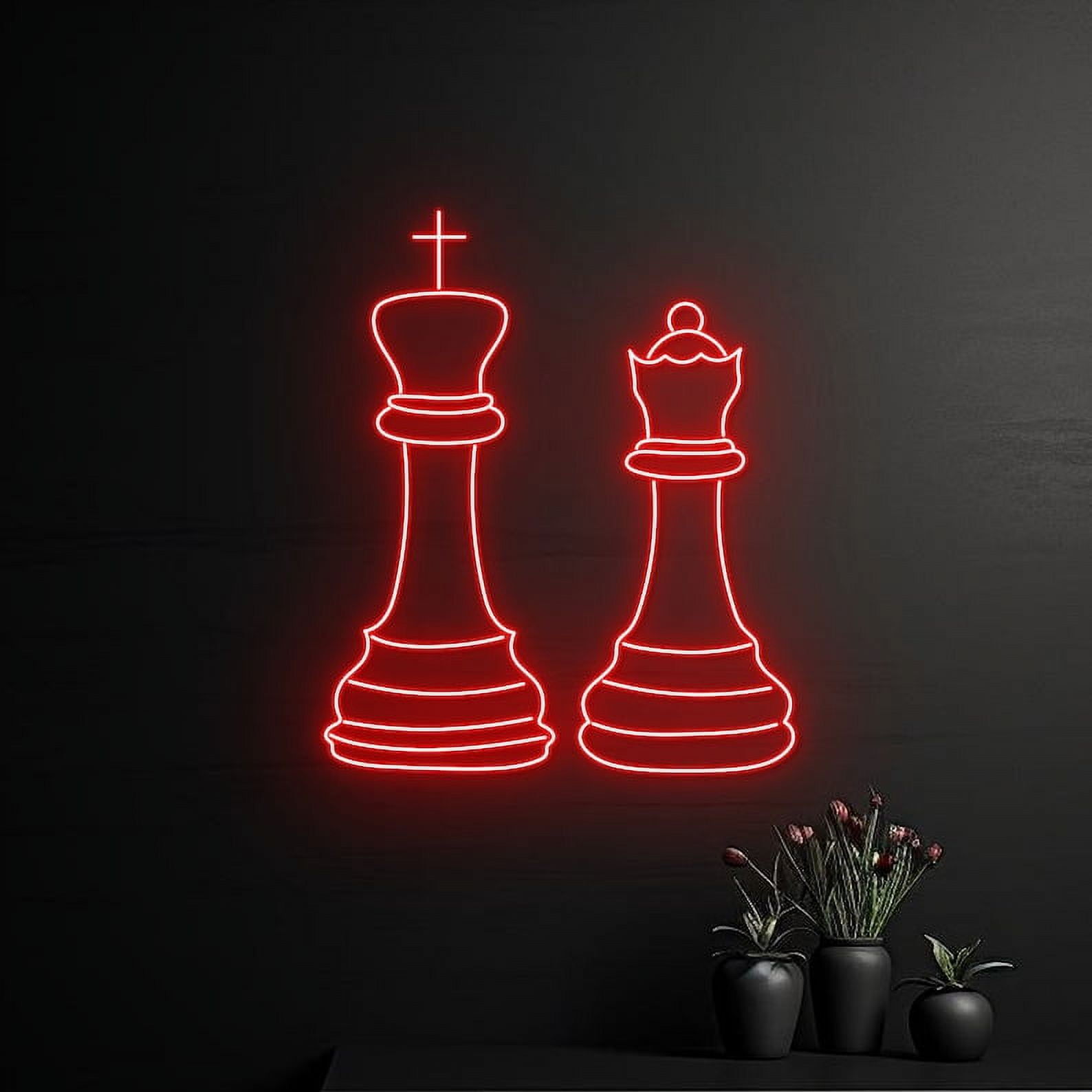 Handmadetneonsign Pair of Chess Pieces King & Queen Neon Sign, Chess ...