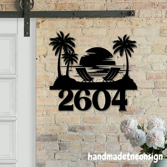 Handmadetneonsign Palm Tree House Number, Sunset Home Address Metal ...