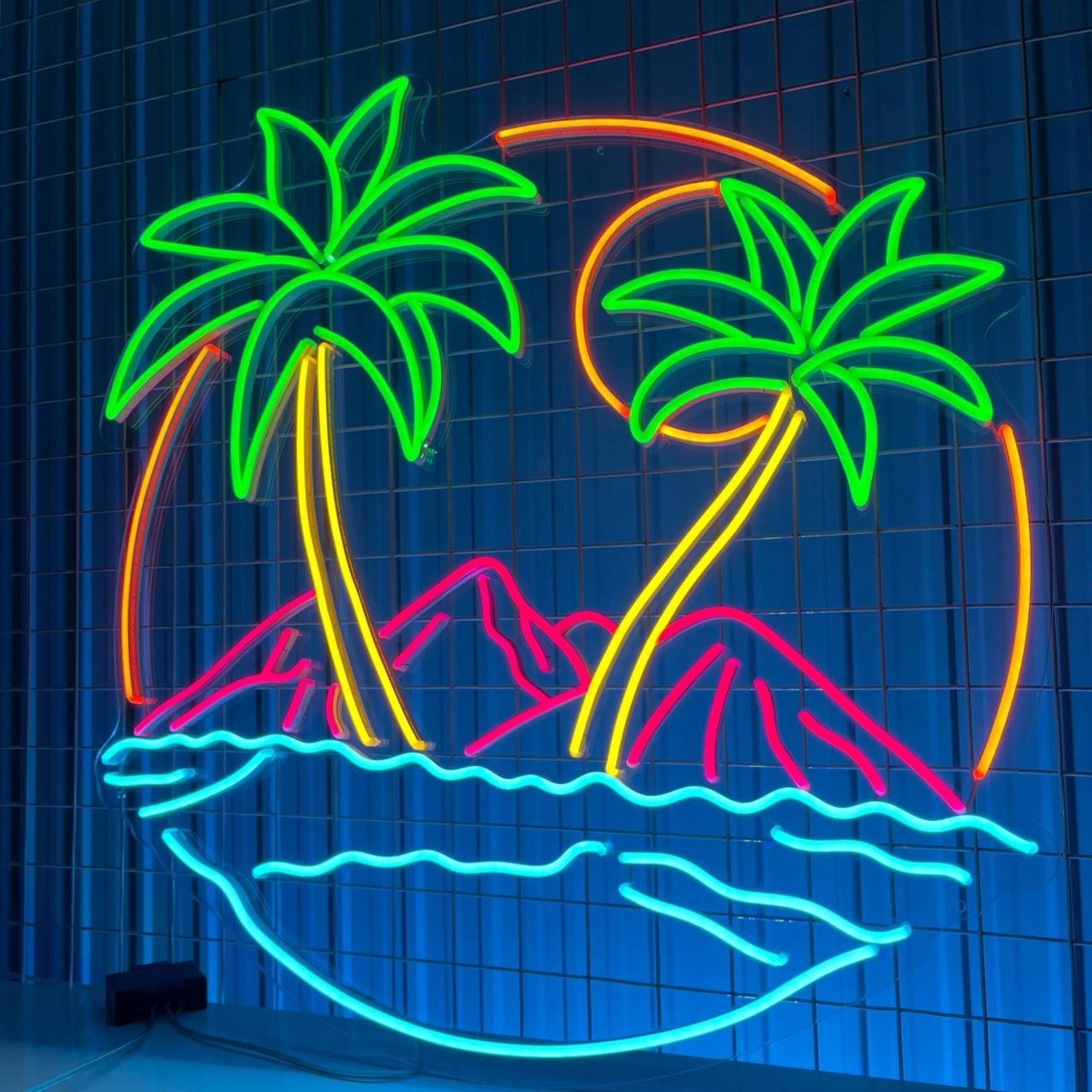 Handmadetneonsign Palm Tree On Beach Neon Sign, Sunset Sunrise Wall Art ...