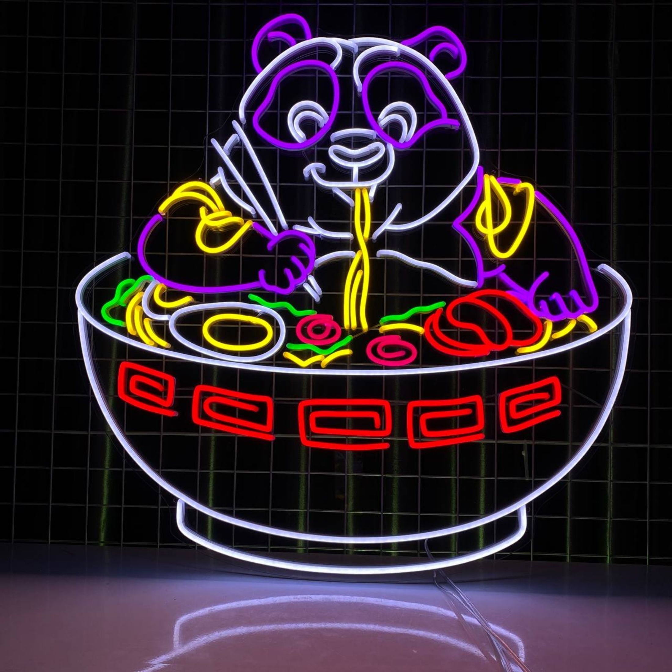 Handmadetneonsign Panda Eating Noodles Neon Sign, Panda Eating Ramen ...