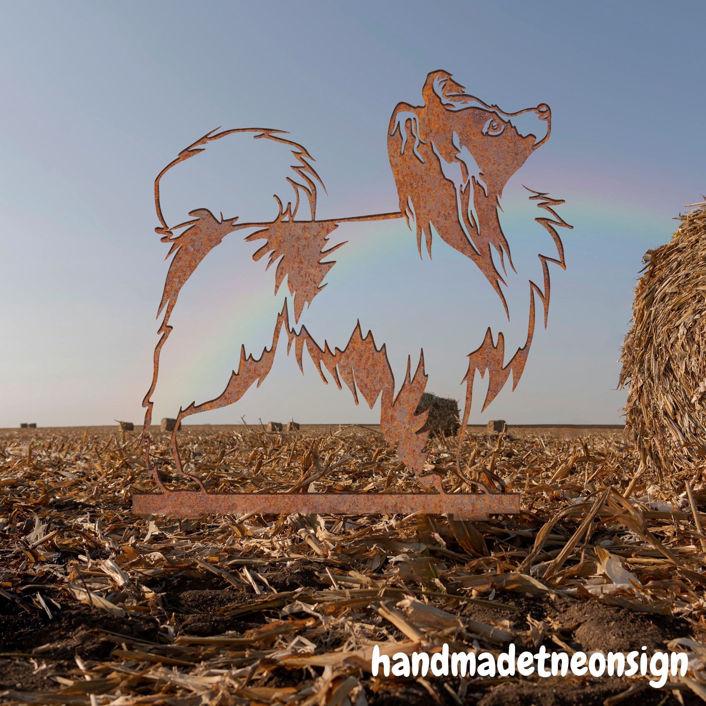 Handmadetneonsign Papillon Dog Rusty Metal Stake, Papillon Memorial ...