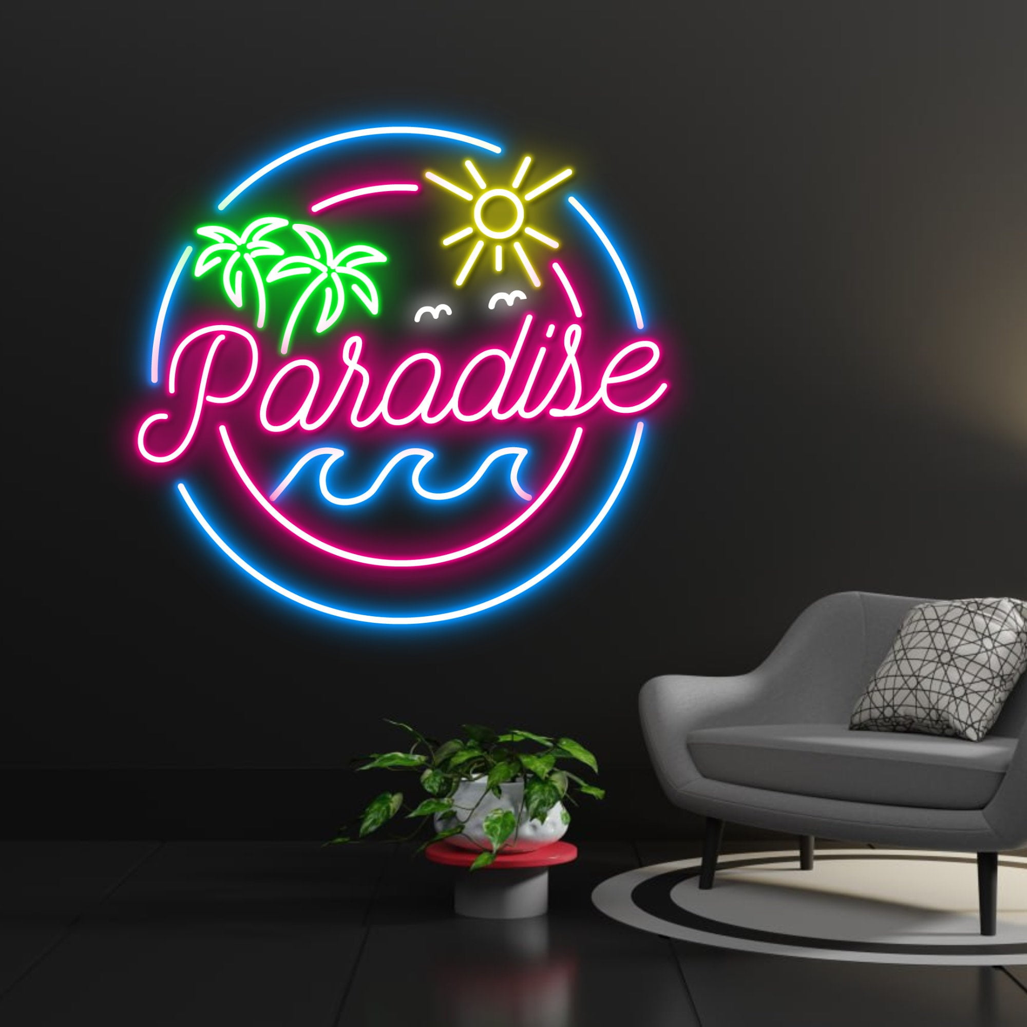 Handmadetneonsign Paradise Beach Led Sign, Summer beach Neon Sign, Wall ...