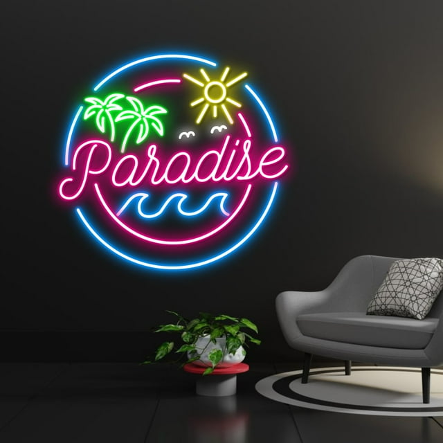 Handmadetneonsign Paradise Beach Led Sign, Summer beach Neon Sign, Wall ...