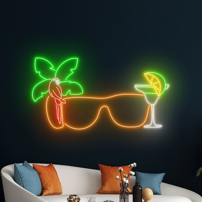 Handmadetneonsign Parrot Margarita Palm Surf Glasses Neon Sign ...