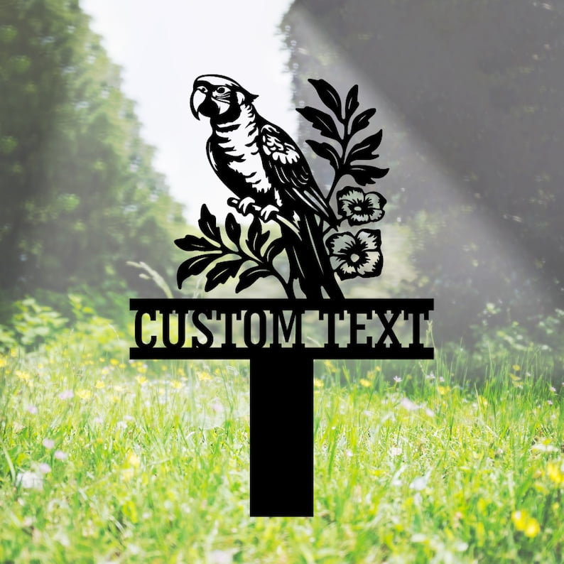 Handmadetneonsign Parrot Memorial Metal With Stake, Parrot Metal Name ...