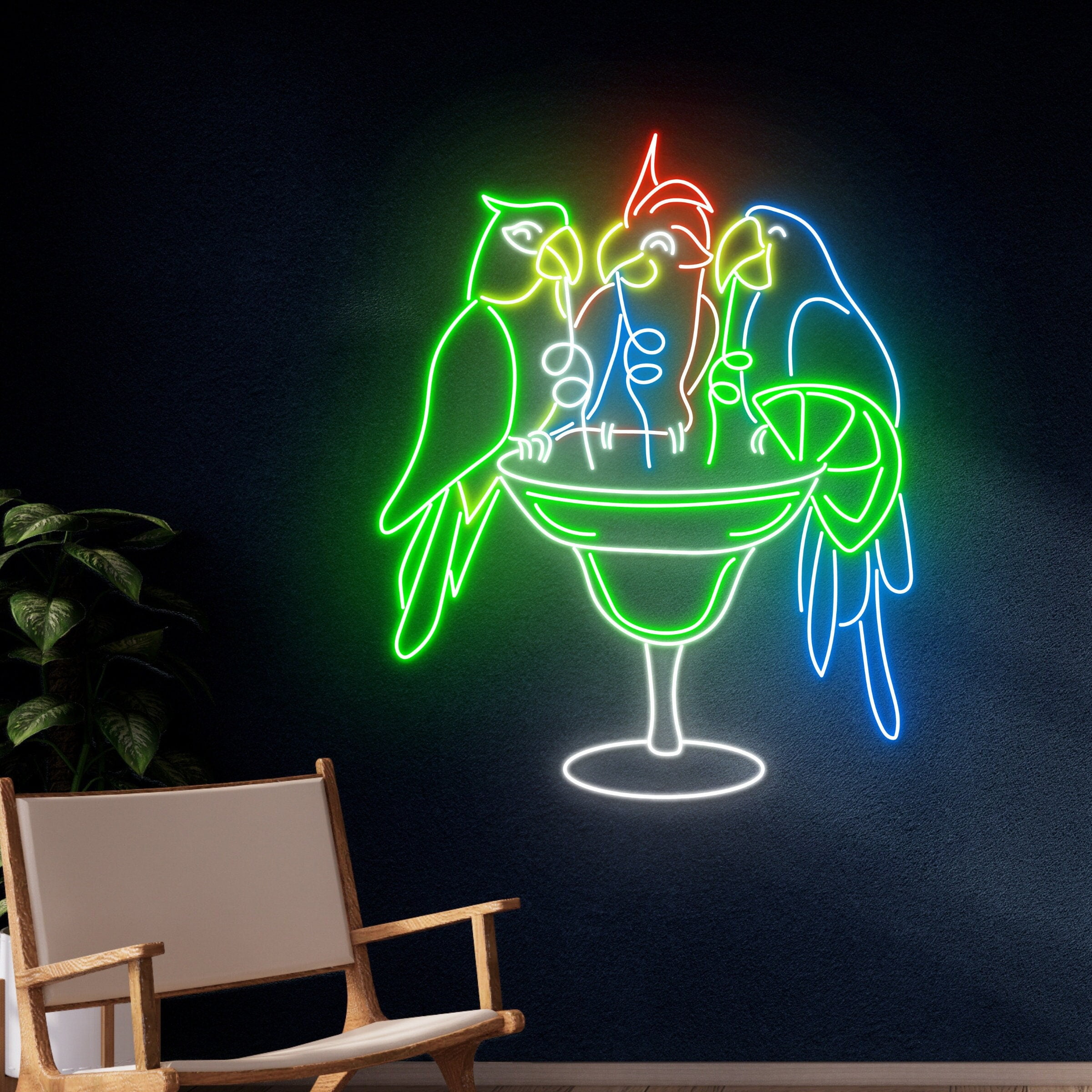 Handmadetneonsign Parrots Drinking Margarita Neon Light, Margarita ...