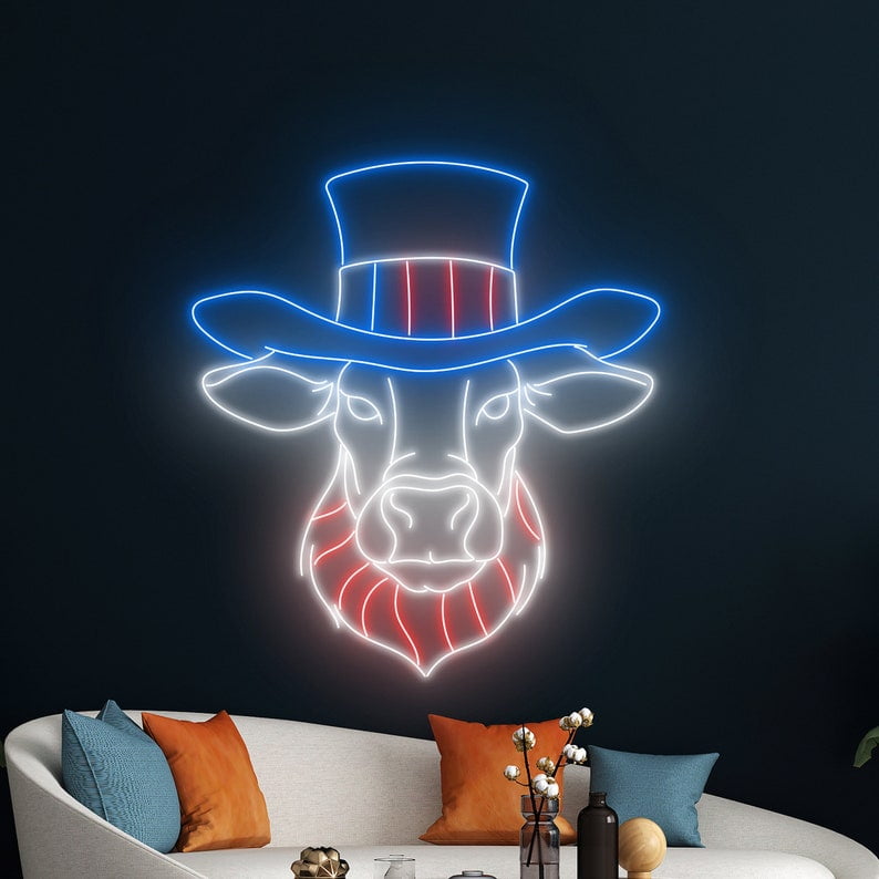 Handmadetneonsign Patriotic Cow Neon Sign, Cow Head Wall Art Decor, Zoo ...