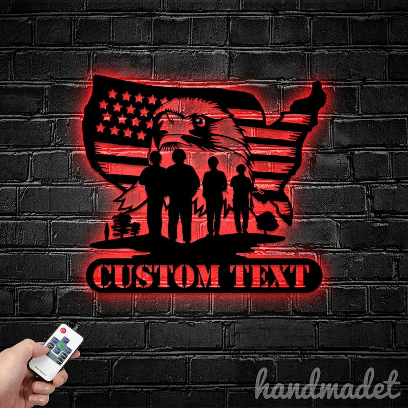 Handmadetneonsign Patriotic Metal Wall Art Light, Army Metal Sign Wall ...