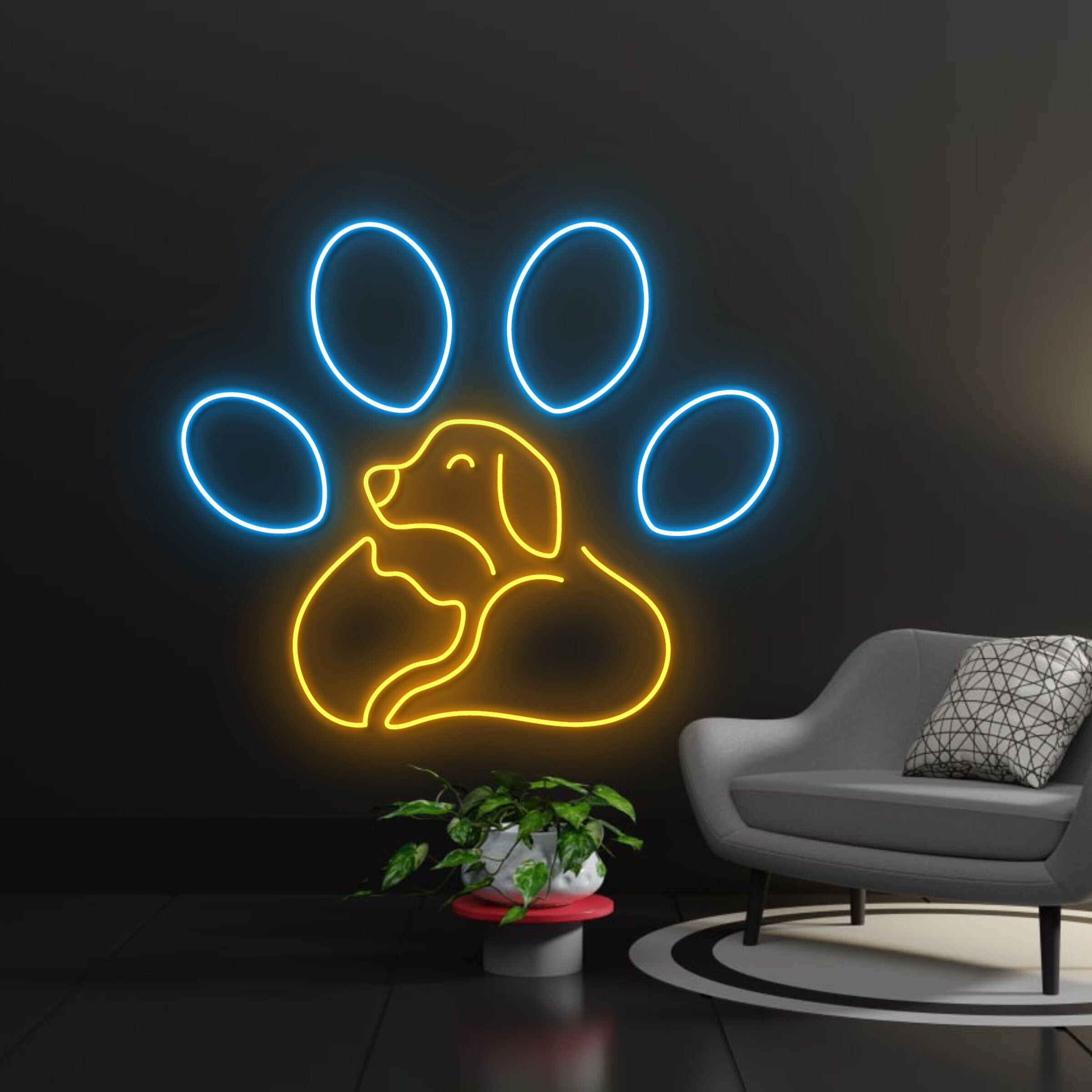 Handmadetneonsign Paw Dog Cat Led Sign, Dog Cat Neon Sign, Wall Decor ...