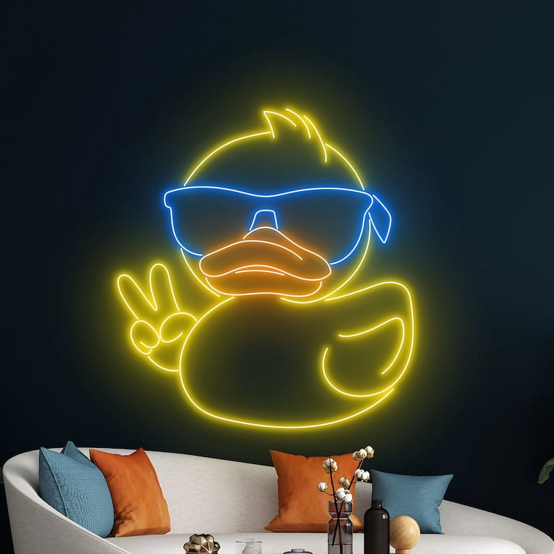 Handmadetneonsign Peace Duck Glasses Wall Art, Glass Duck Wall Decor ...
