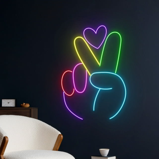Handmadetneonsign Peace Hand Heart Neon Sign, Peace Hand Love LED Light ...