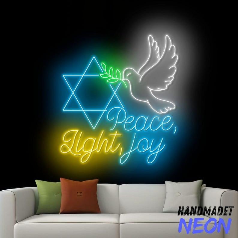Handmadetneonsign Peace Light Joy Neon Sign, Dove Led Sign, Hanukkah ...