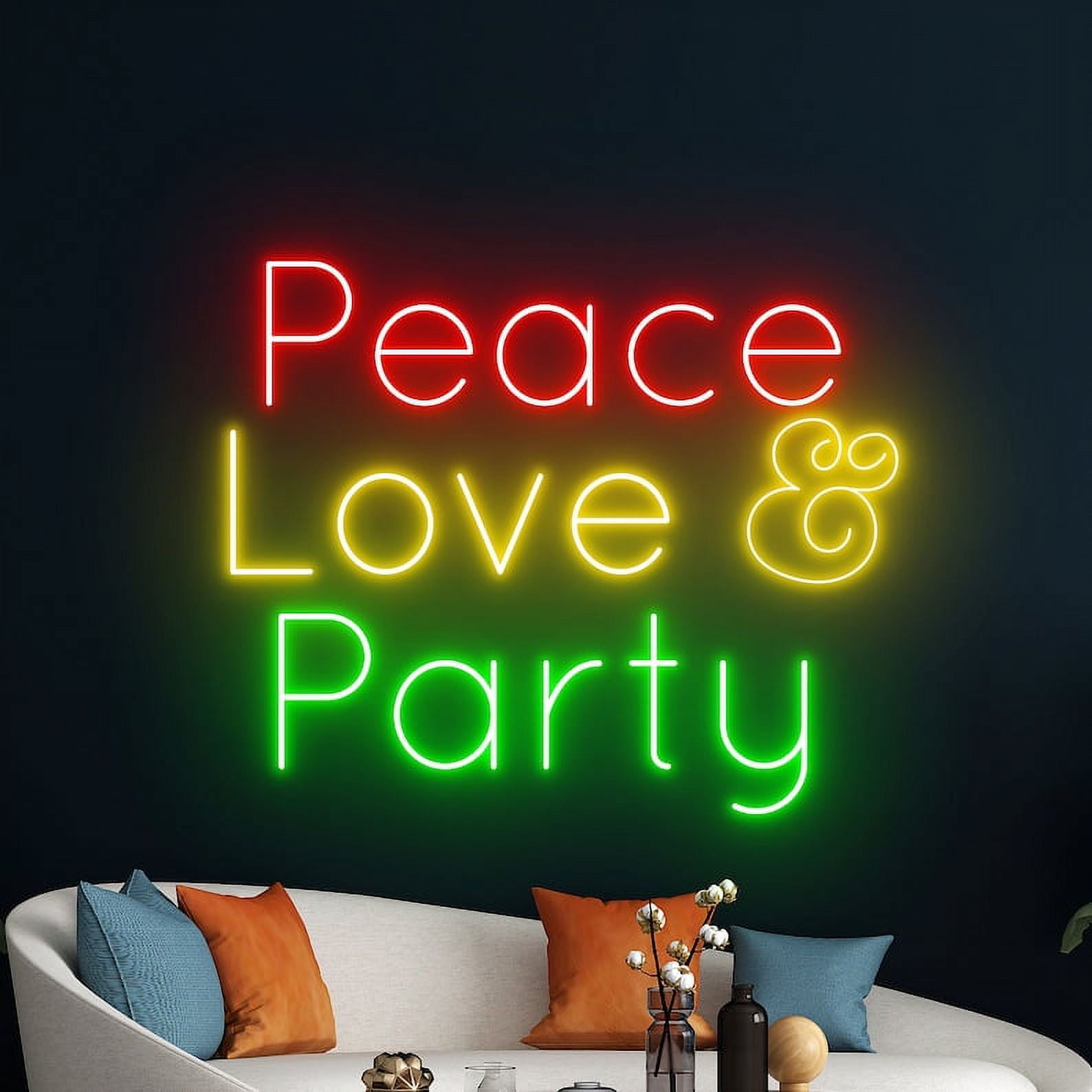 Handmadetneonsign Peace Love And Party Neon Sign, Peace Love & Party ...