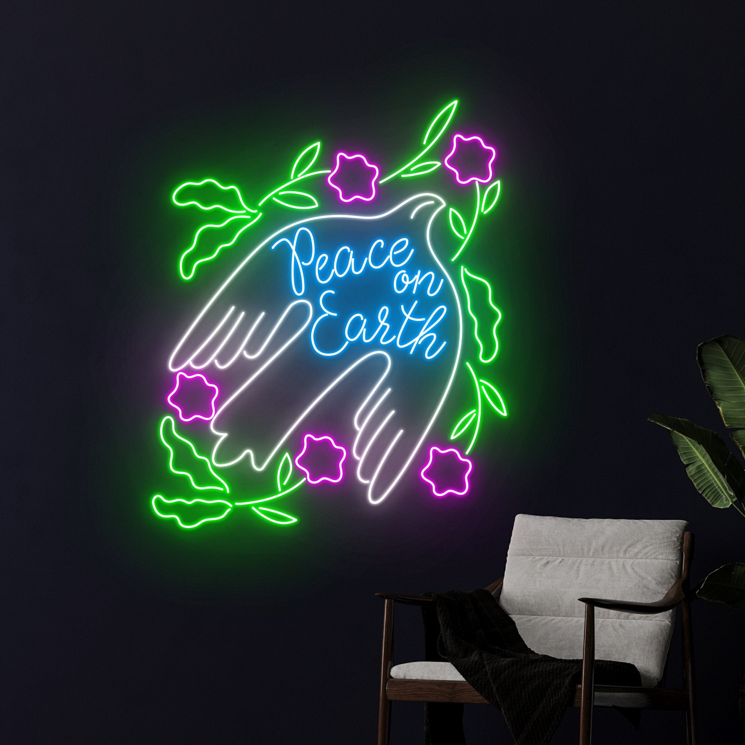 Handmadetneonsign Peace On Earth Dove Neon Sign, Flying Pigeon LED ...