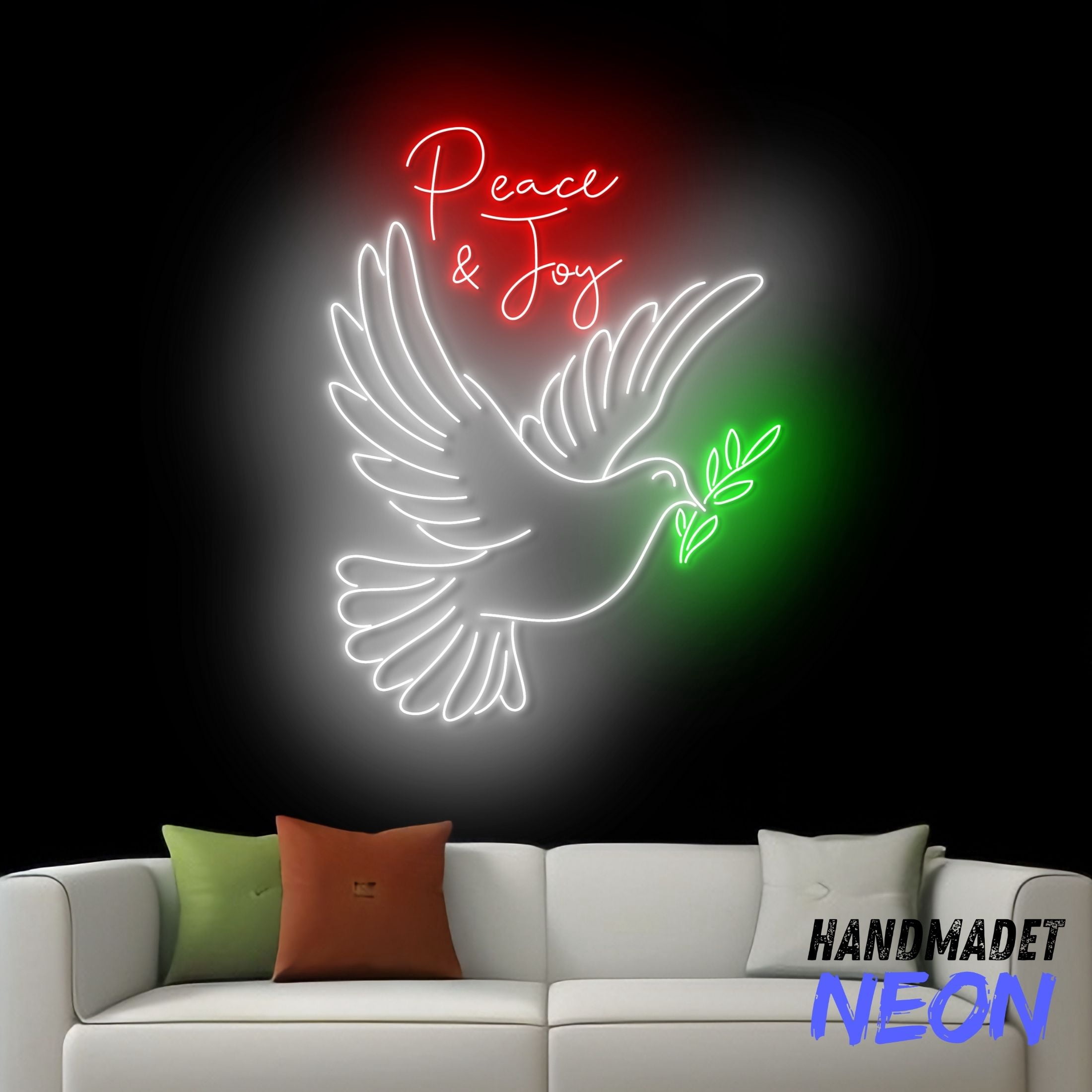 Handmadetneonsign Peace and Joy Neon Sign, Dove Christmas Led Sign ...