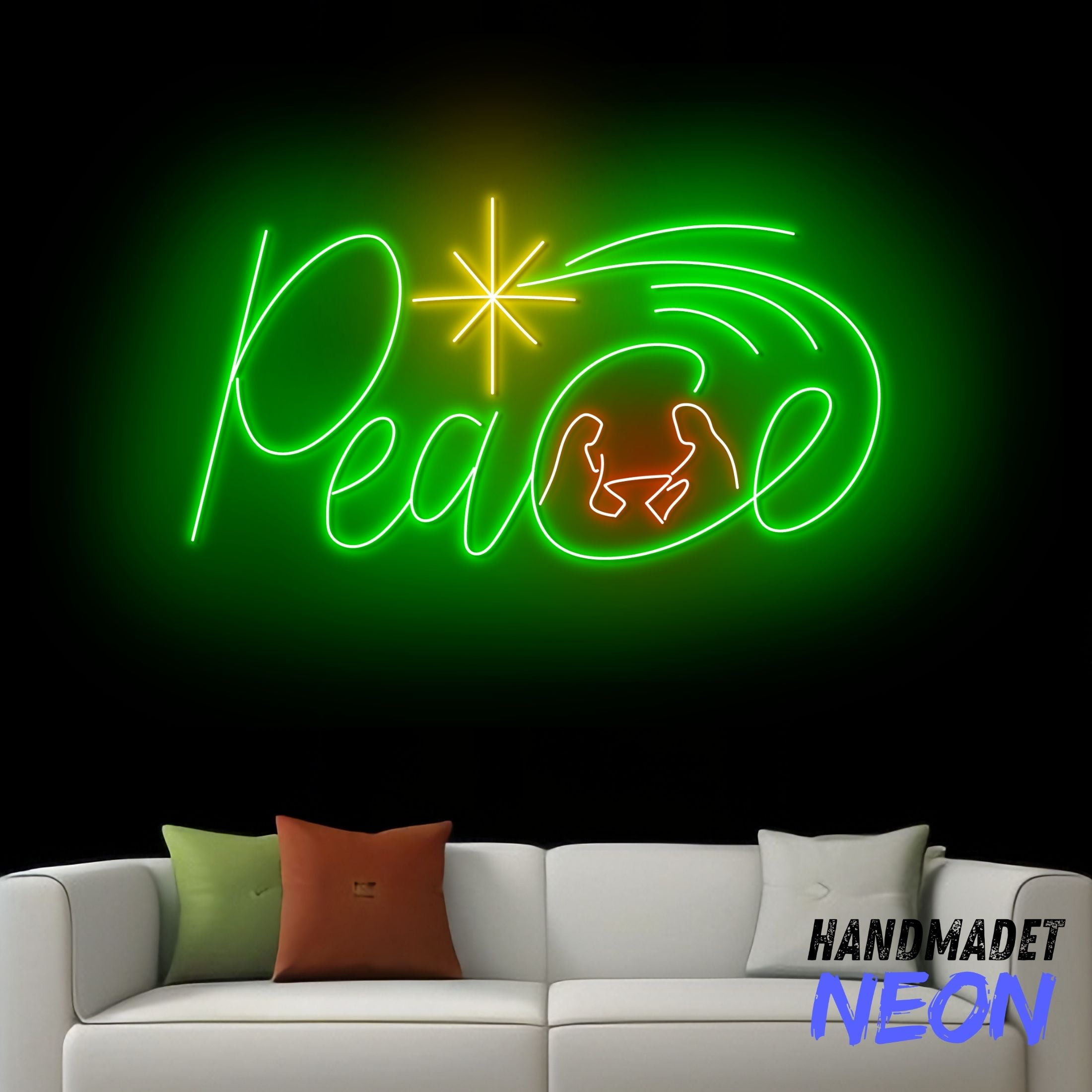 Handmadetneonsign Peace with Nativity Scene Neon Sign, Christmas Peace ...