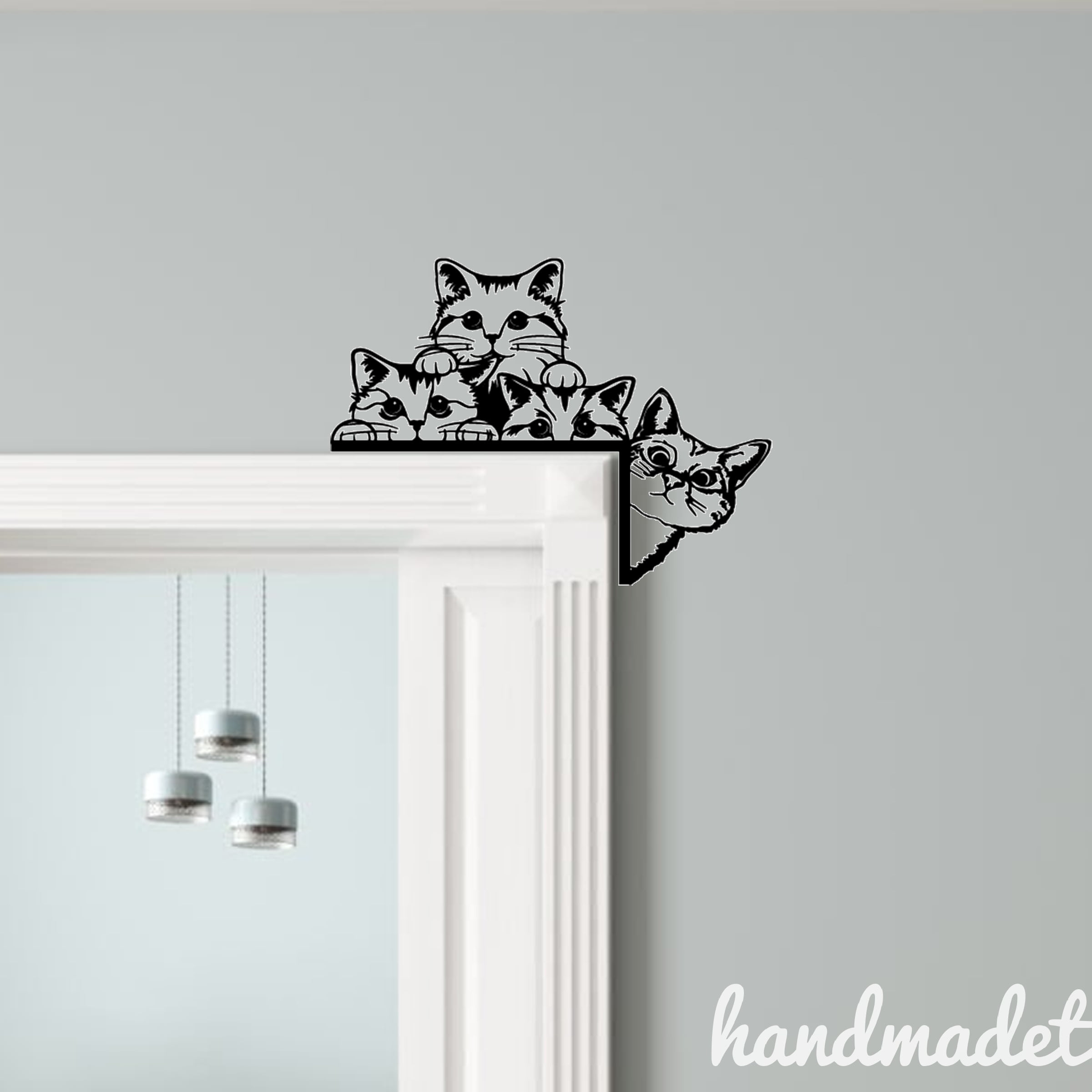 Handmadetneonsign Peeking Cat Ocean Door Corner Sign, Cat Metal Door ...