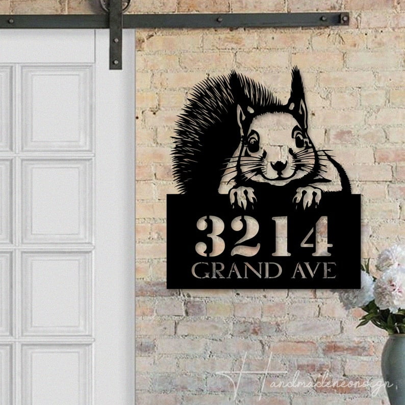 Handmadetneonsign Peeking Squirrel House Number Metal Wall Art LED ...