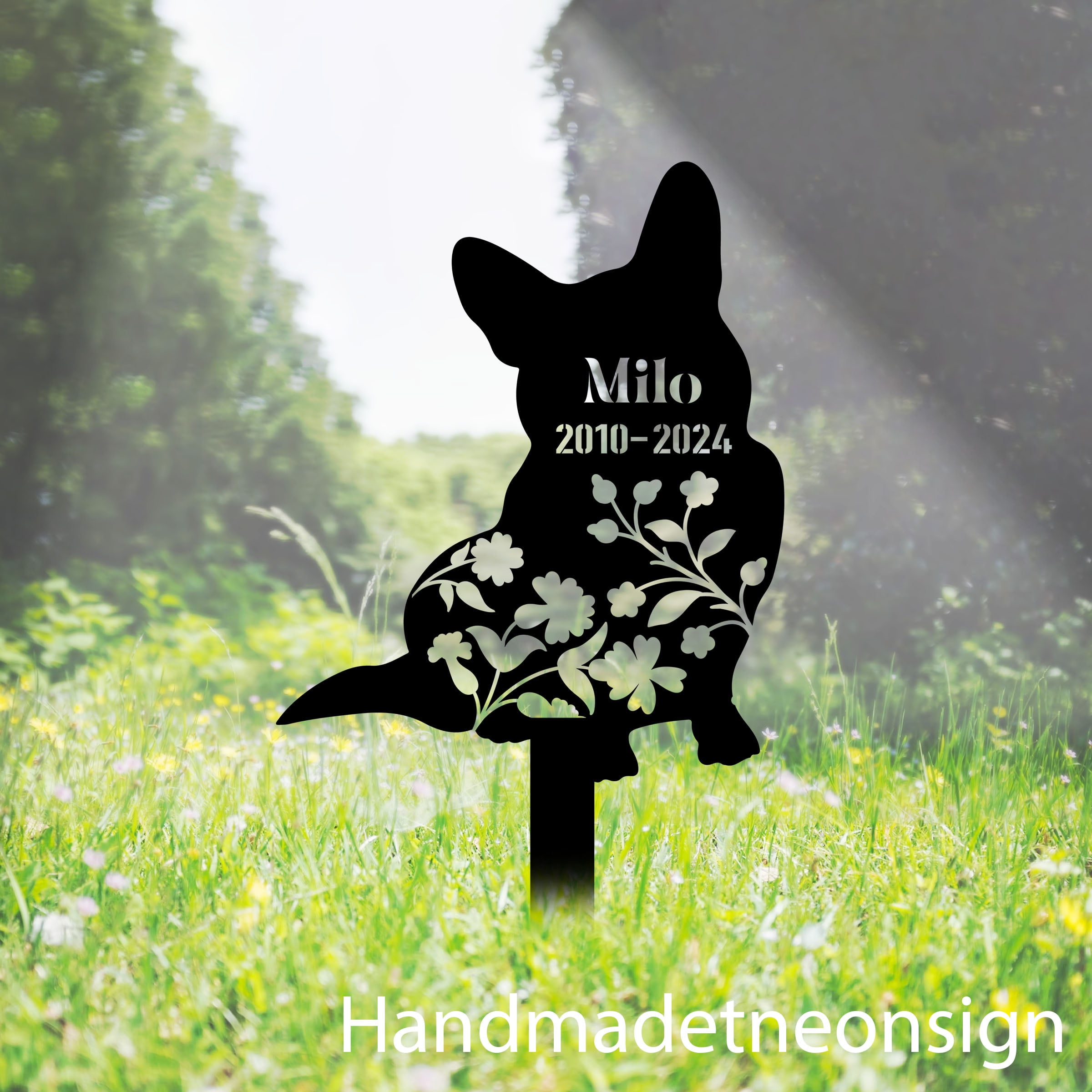 Handmadetneonsign Pembroke Welsh Corgi Metal With Stake, Dog Pet Metal ...