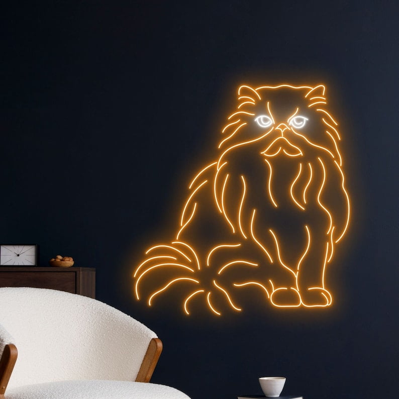 Handmadetneonsign Persian Cat Neon Sign, Pet Spa Wall Art Decor, Cat ...